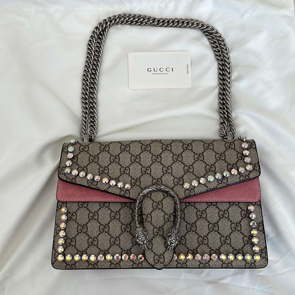 Gucci Gg Supreme Monogram Crystal Small Dionysus Shou… - Gem